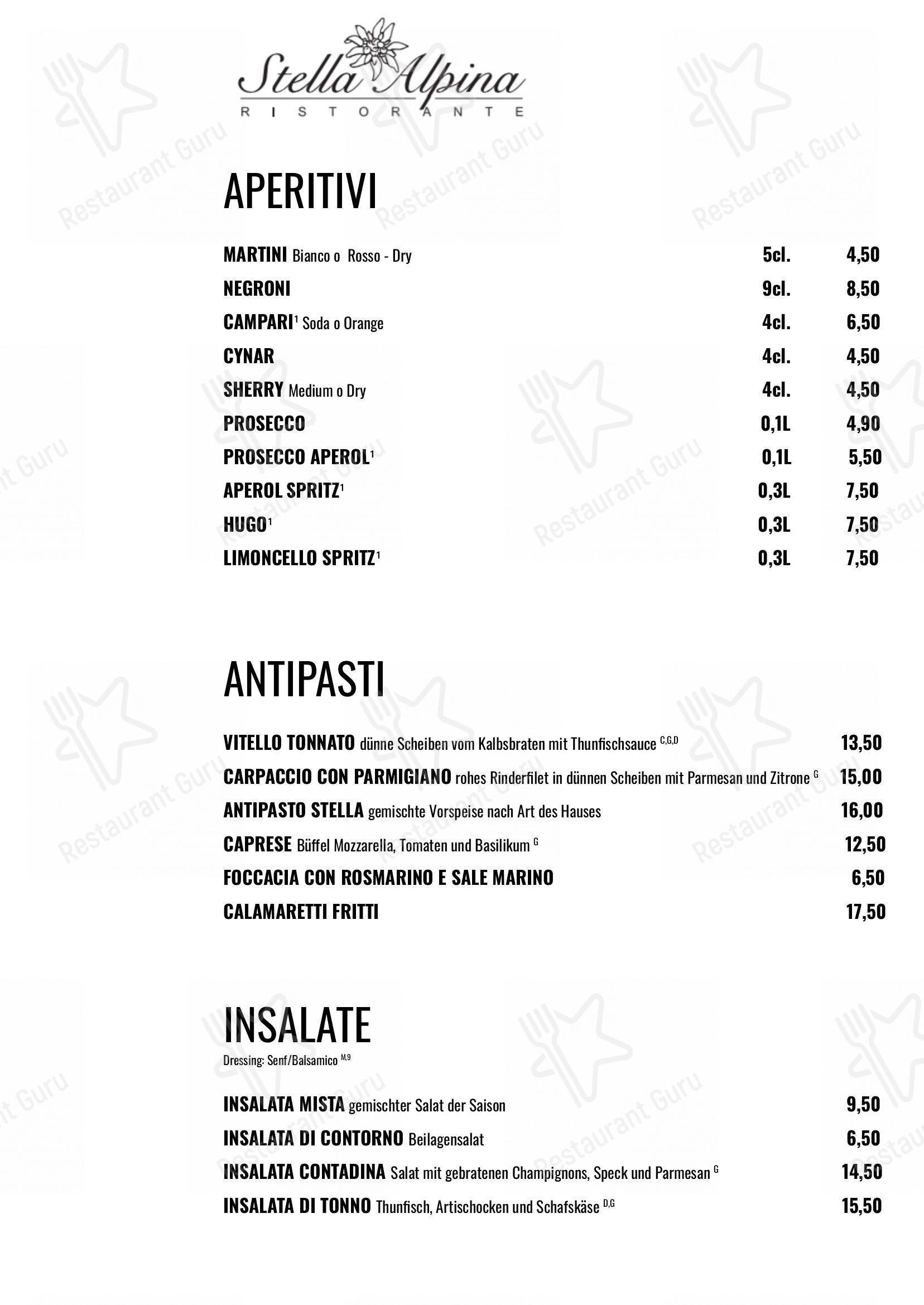 Menu at Stella Alpina Restaurant, Berlin