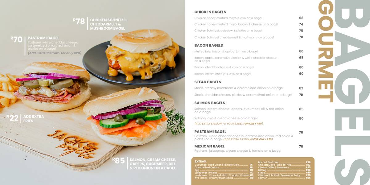 Menu at Jacks Bagels Dorp Street restaurant, Stellenbosch, 109 Dorp St