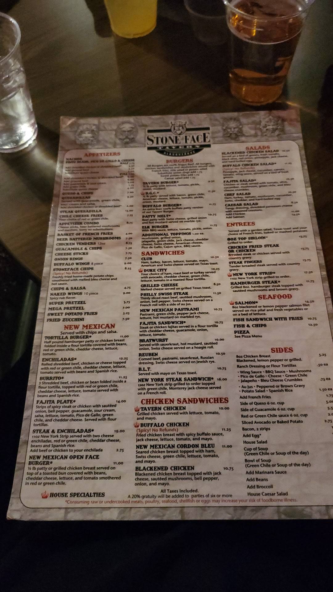 Menu at Stone Face Tavern pub & bar, Albuquerque