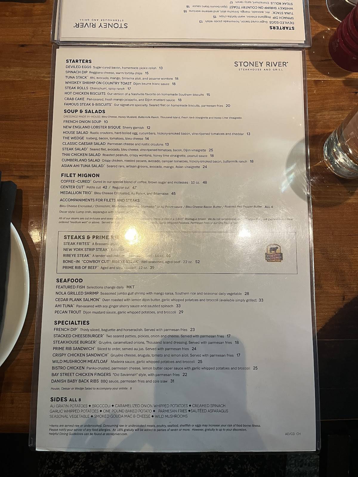Menu at Stoney River Steakhouse and Grill, Chapel Hill, 201 S. Estes Drive