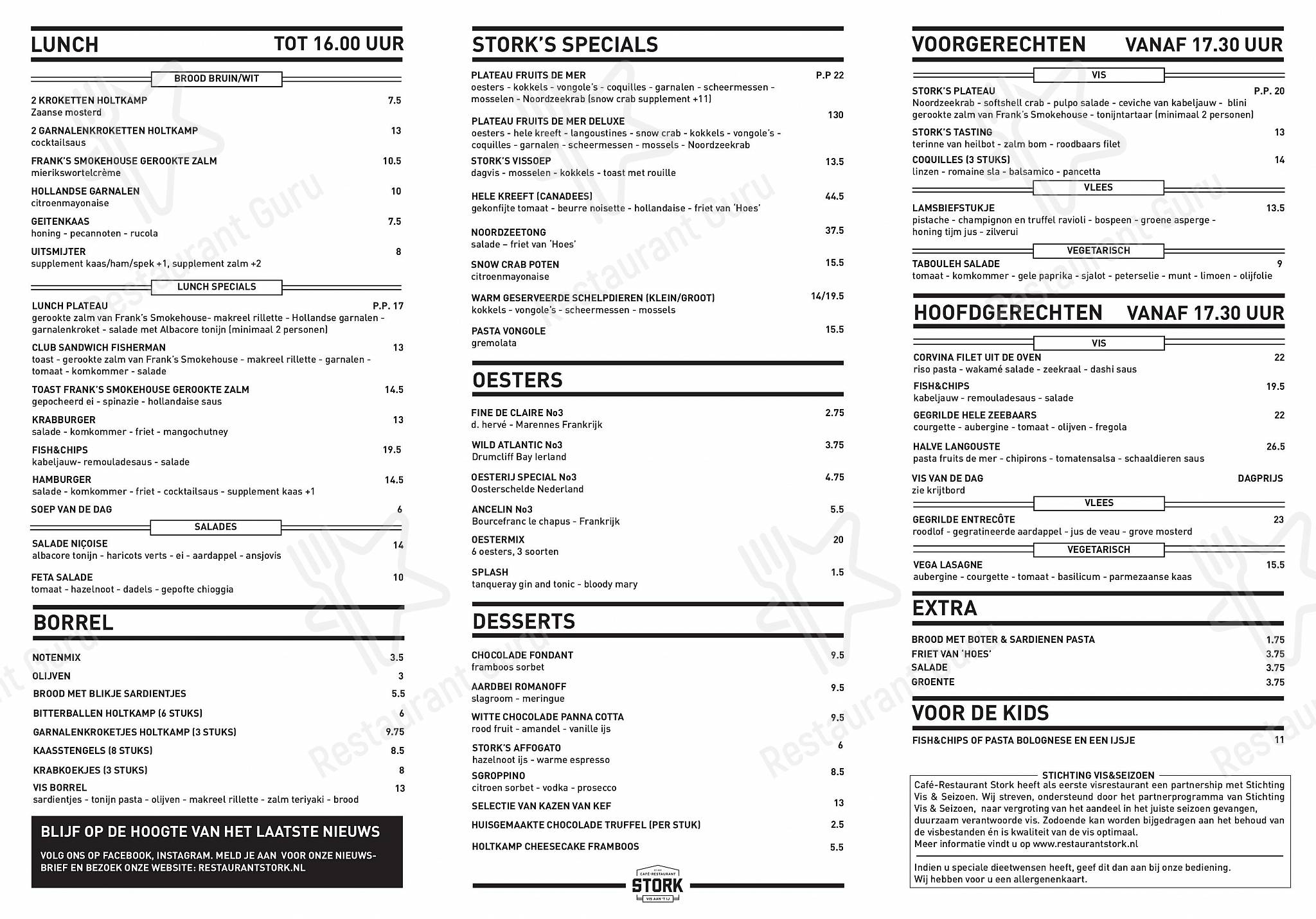 Menu at Café-Restaurant Stork, Amsterdam
