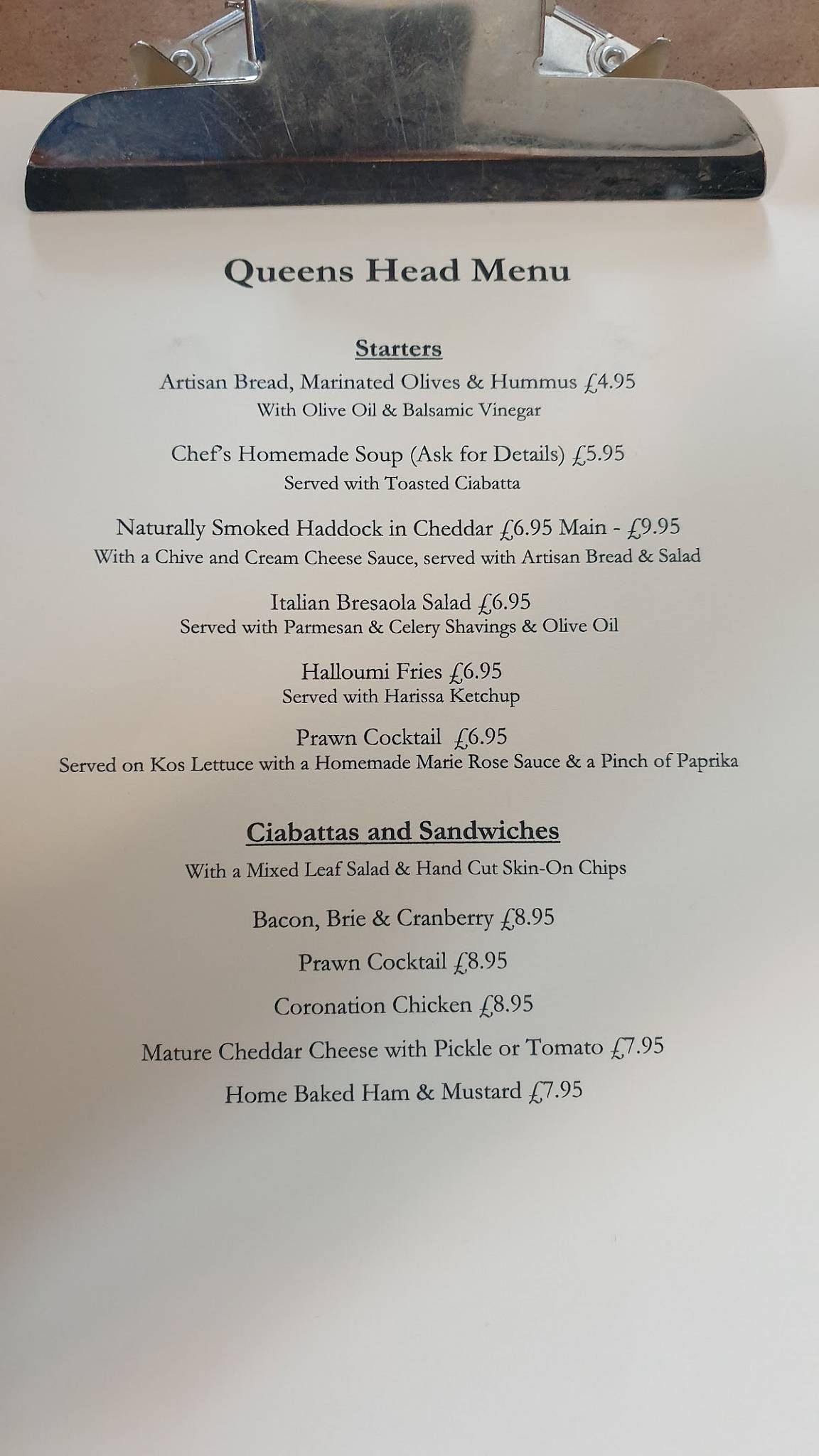 Menu at Queens Head pub & bar, Storrington