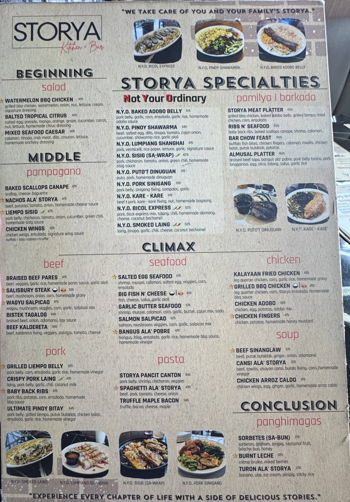 Menu at Storya Kitchen + Bar, Quezon City