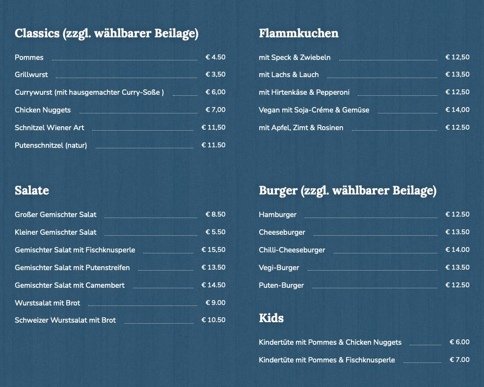 Speisekarte von Das WESTUFER - Strandbad Moos cafe, Moos