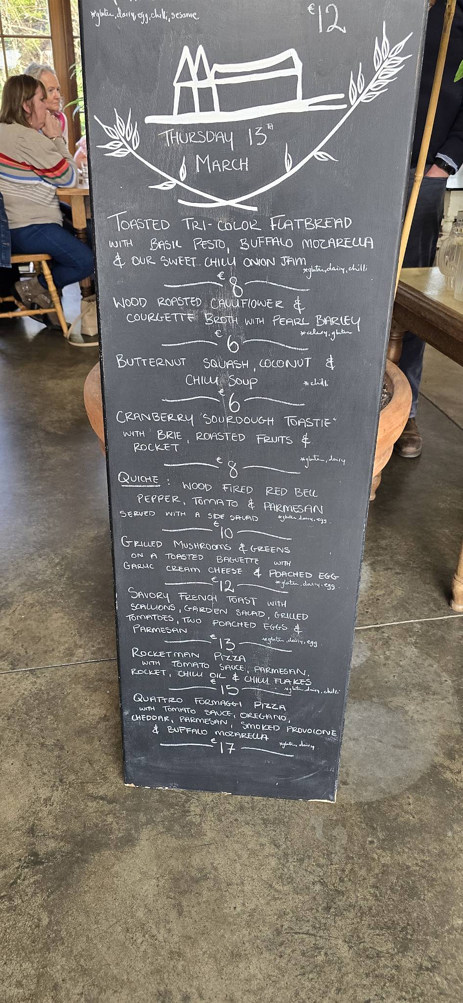 Menu at Strandfield cafe, Dundalk