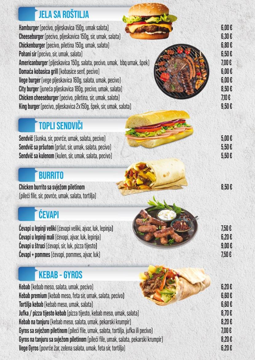 Menu at Street food Kod Antiše restaurant, Prelog