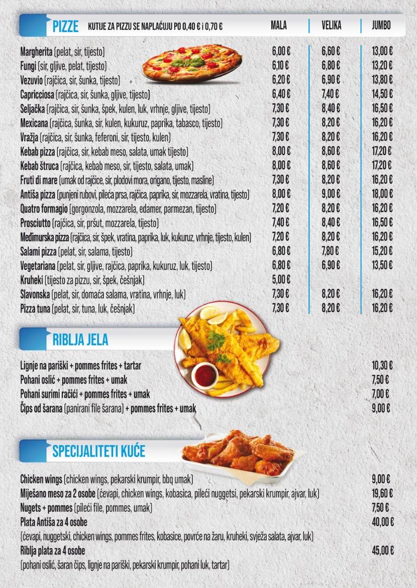 Menu at Street food Kod Antiše restaurant, Prelog