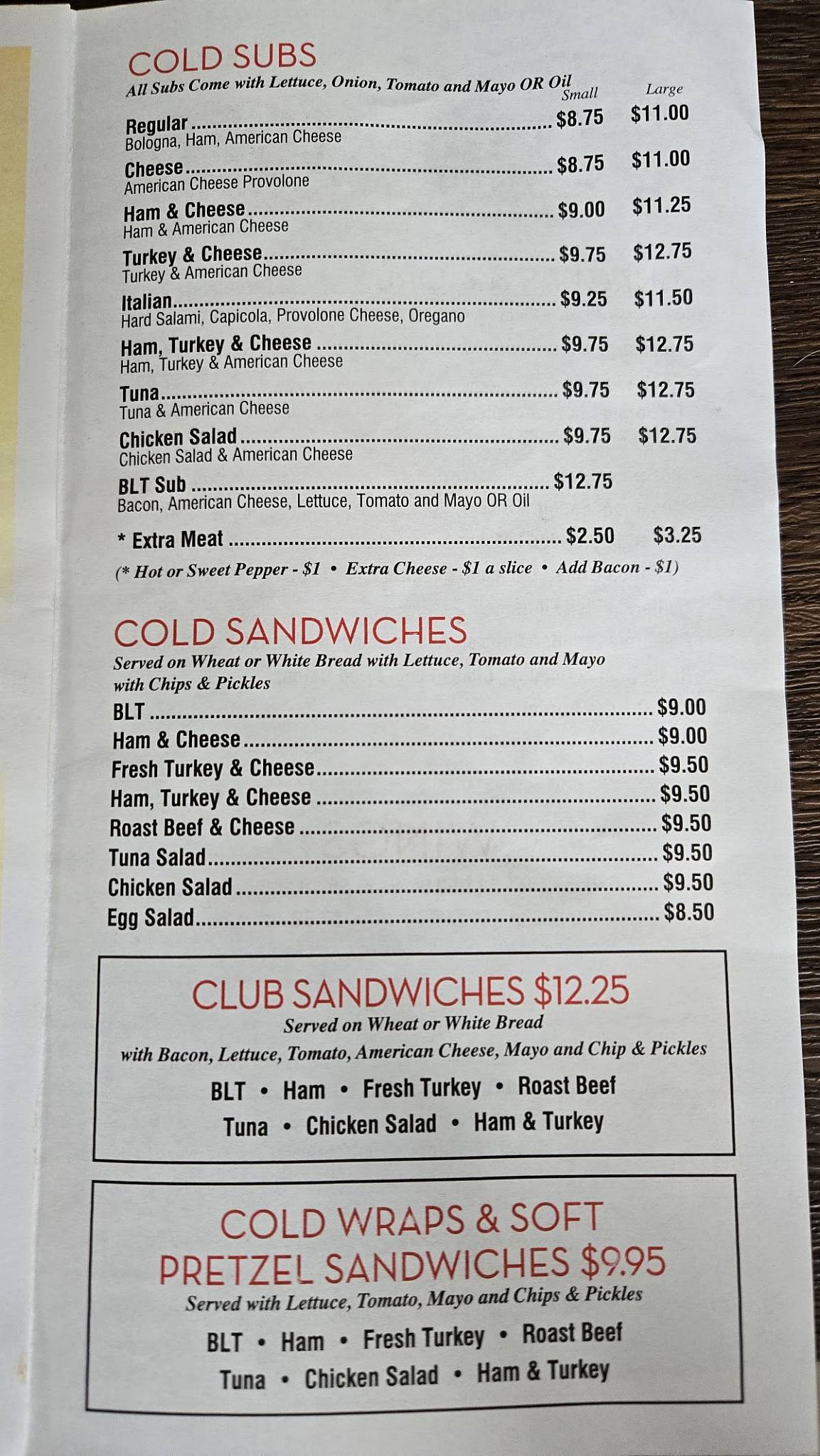 Menu at Subs N' Such restaurant, Pottsville