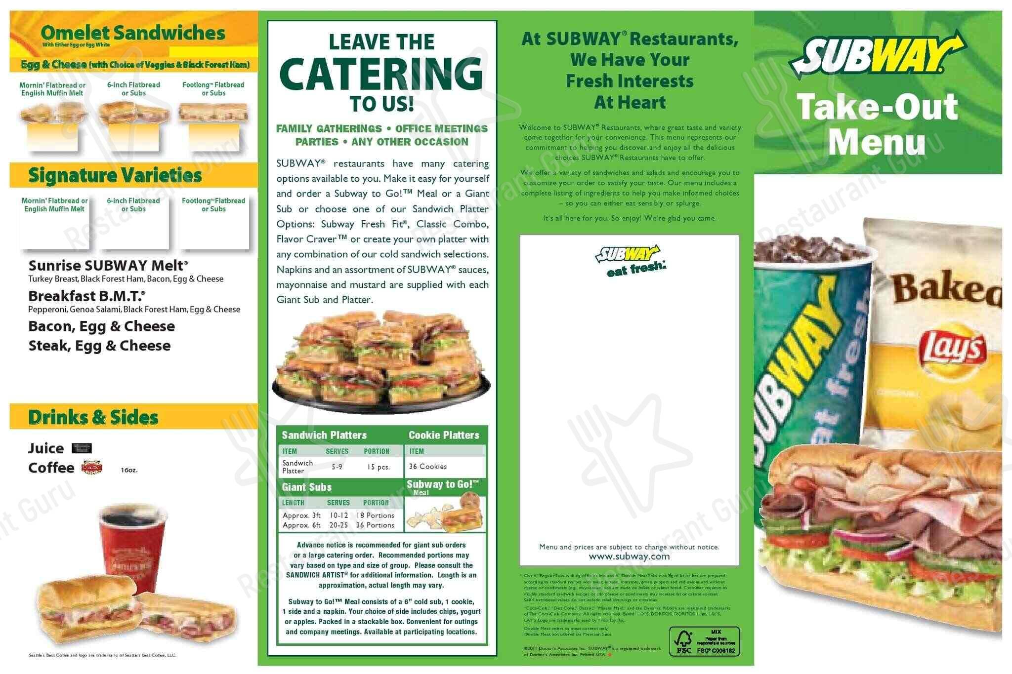 Menu at Subway fast food, Hialeah, W 49th St Store #1250
