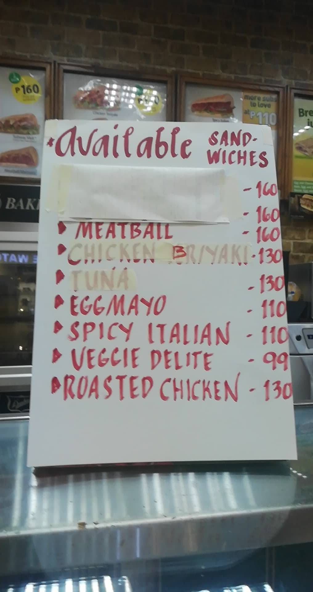 Carta del restaurante Subway - SM North Edsa, Ciudad Quezon, The Block