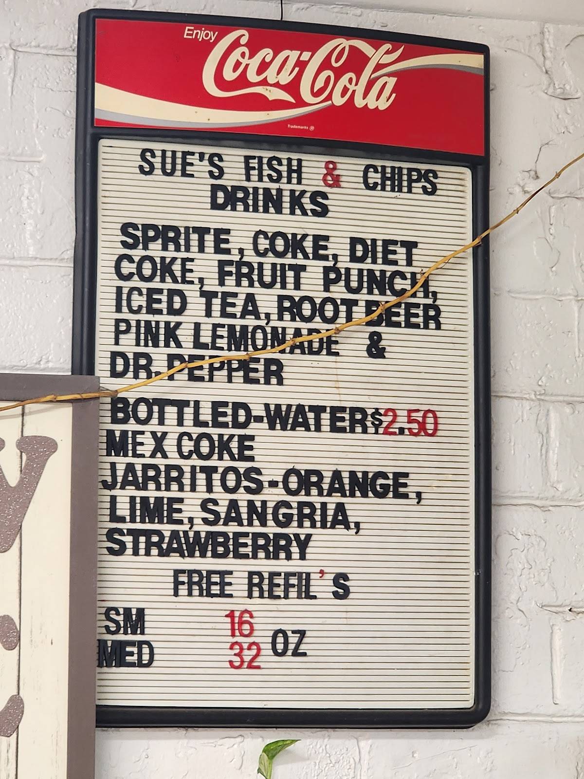 Menu at Sue's Fish & Chips restaurant, Tucson