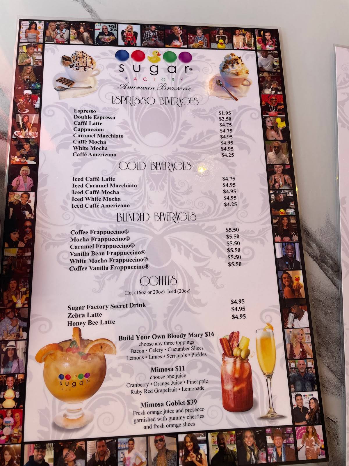 Menu at Sugar Factory - Atlantic City desserts, Atlantic City
