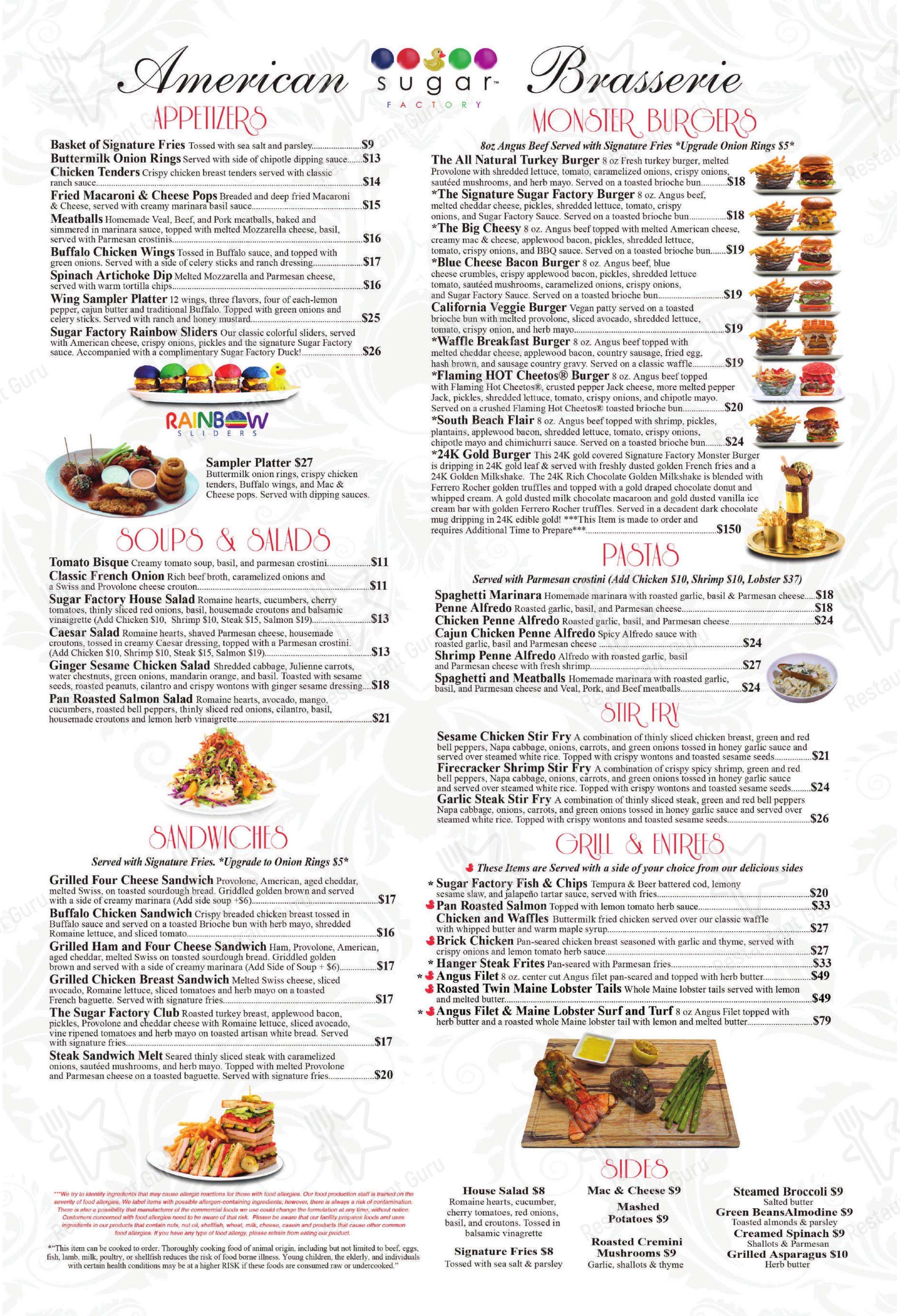 Menu at Sugar Factory - Atlantic City desserts, Atlantic City