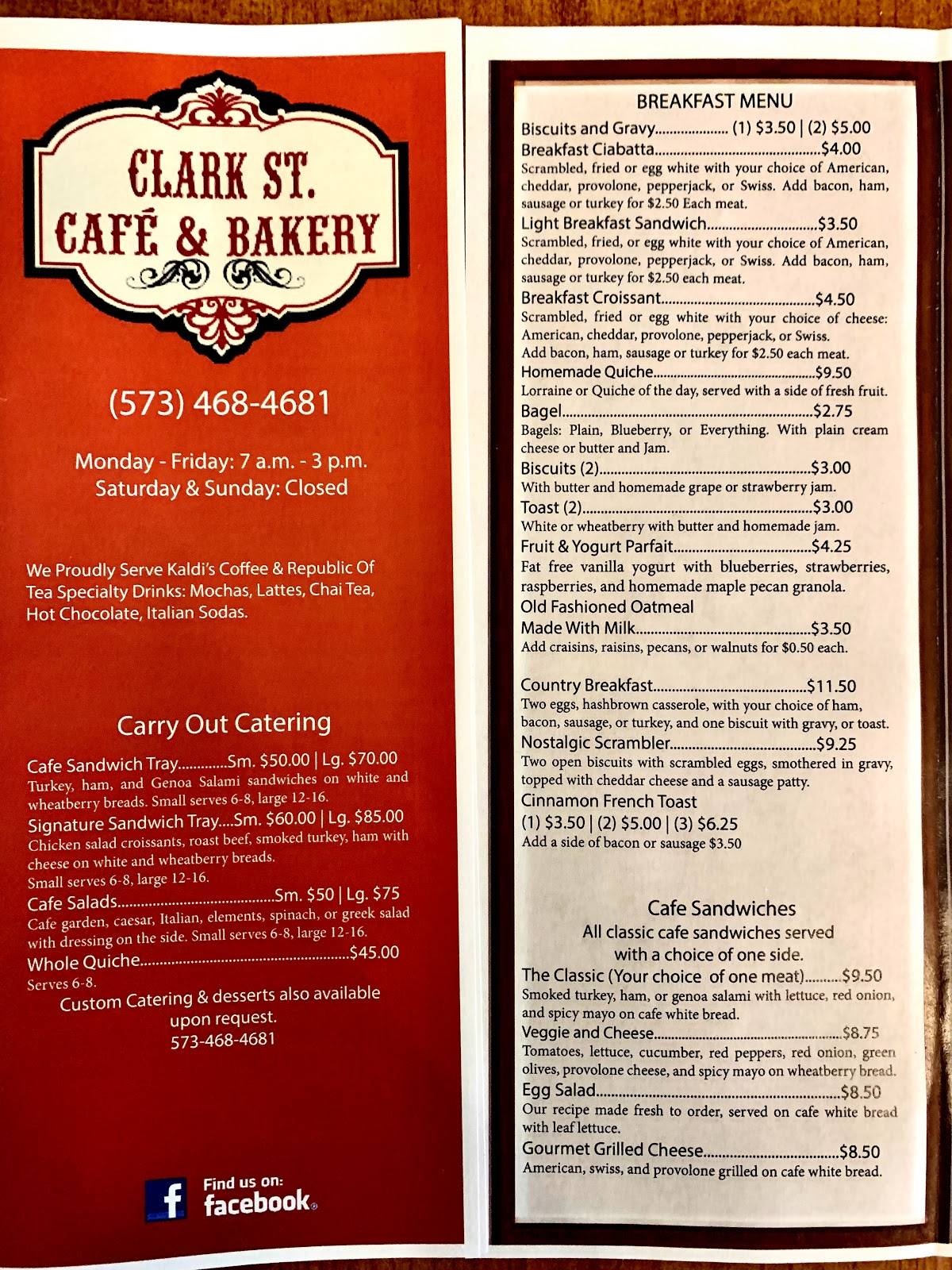 Menu at Clark Street Cafe & Bakery, Sullivan