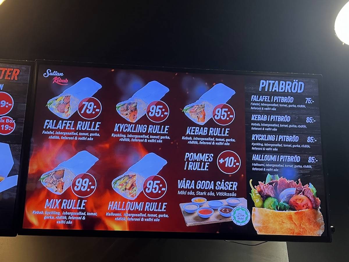 Menu at Sultan Kebab restaurant, Malmö
