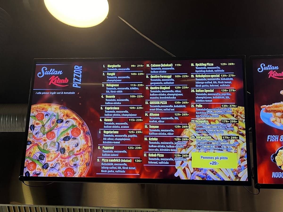 Menu at Sultan kebab, Geel