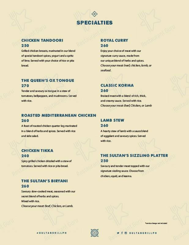 Menu at Sultan Mediterranean Grill restaurant, Mandaluyong, H3M5+VMH