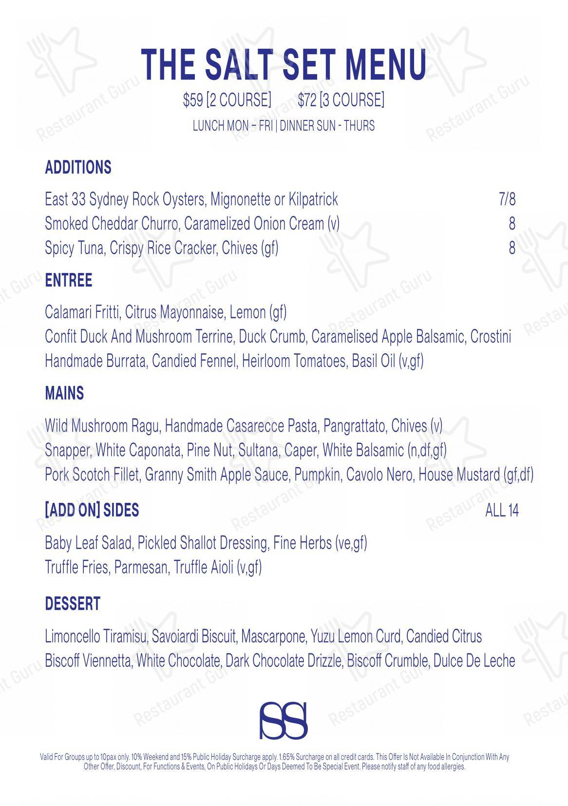 Menu at Summer Salt Restaurant, Cronulla, 66 Mitchell Rd