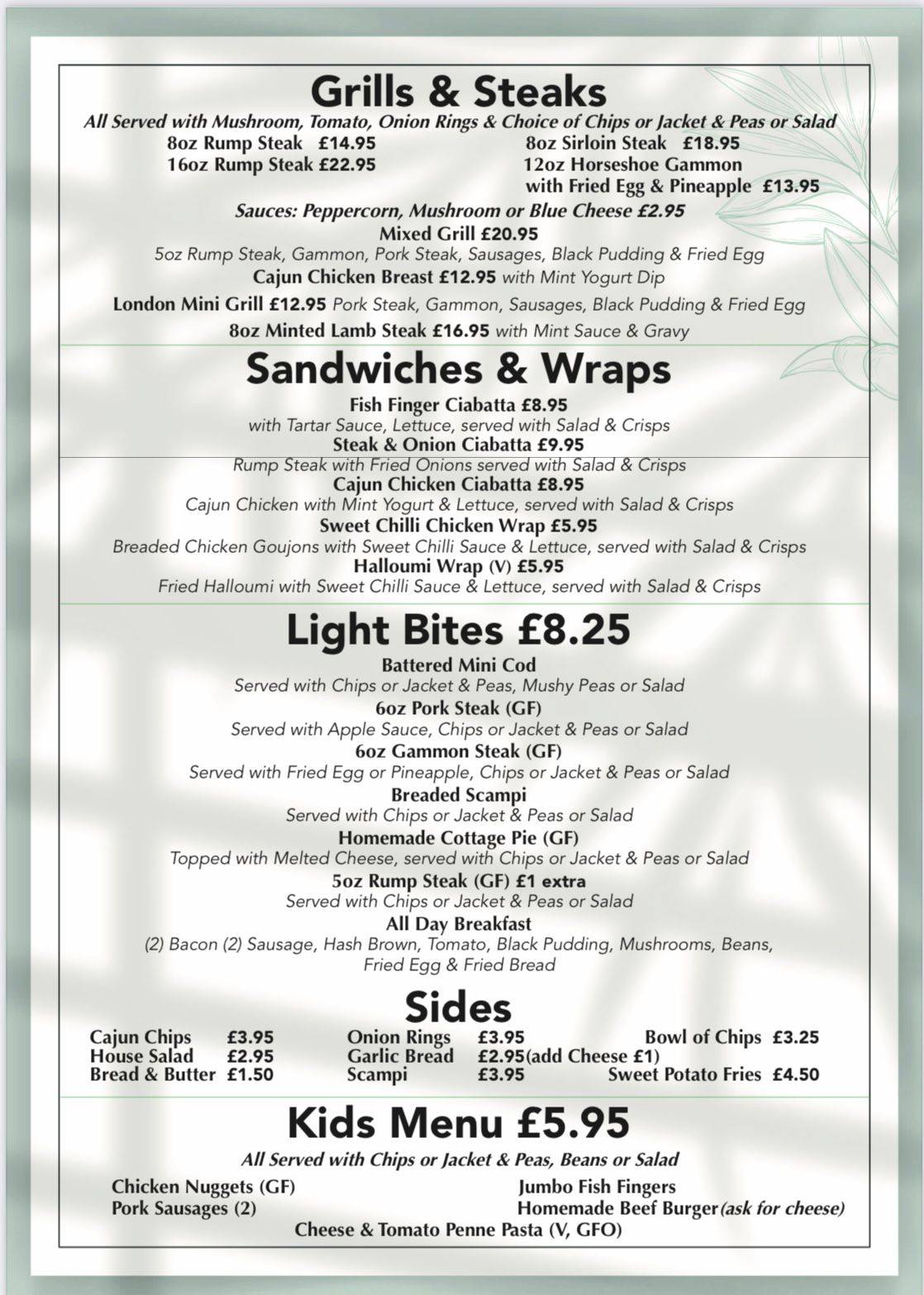 Menu at Summerhouse pub & bar, Wolverhampton