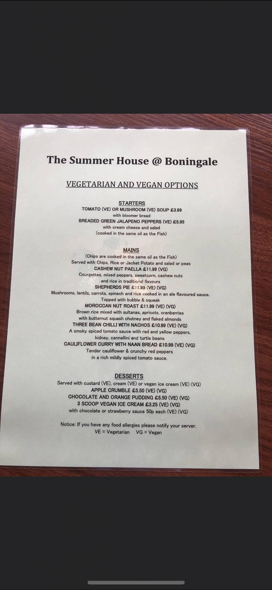 Menu at Summerhouse pub & bar, Boningale