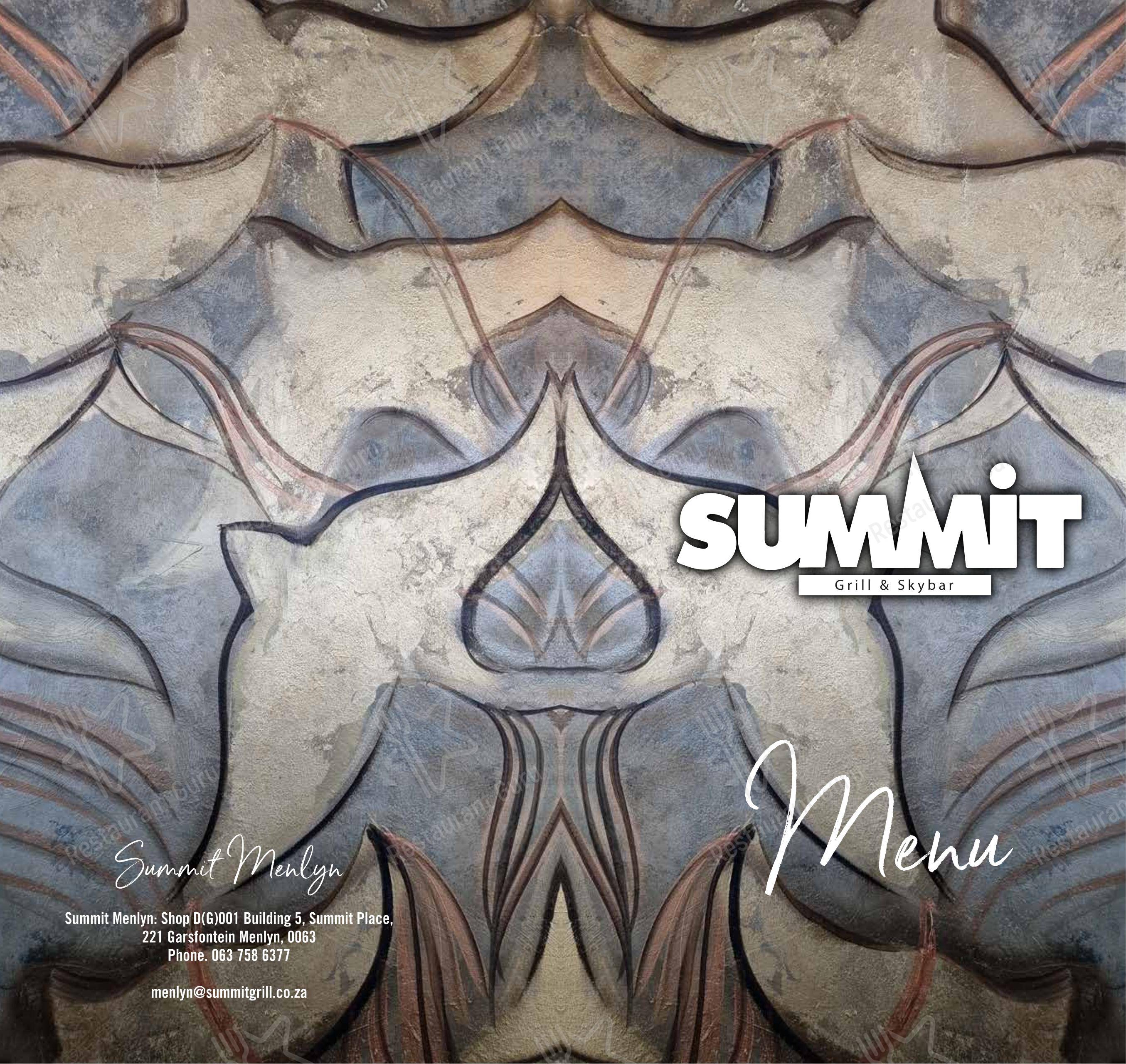Menu at Summit Grill and Sky Bar Menlyn, Pretoria