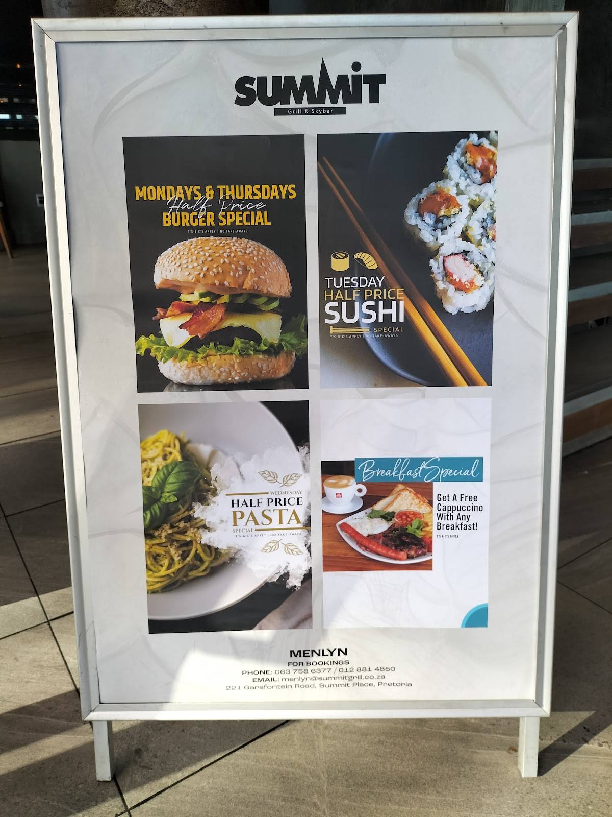 Menu at Summit Grill and Sky Bar Menlyn, Pretoria