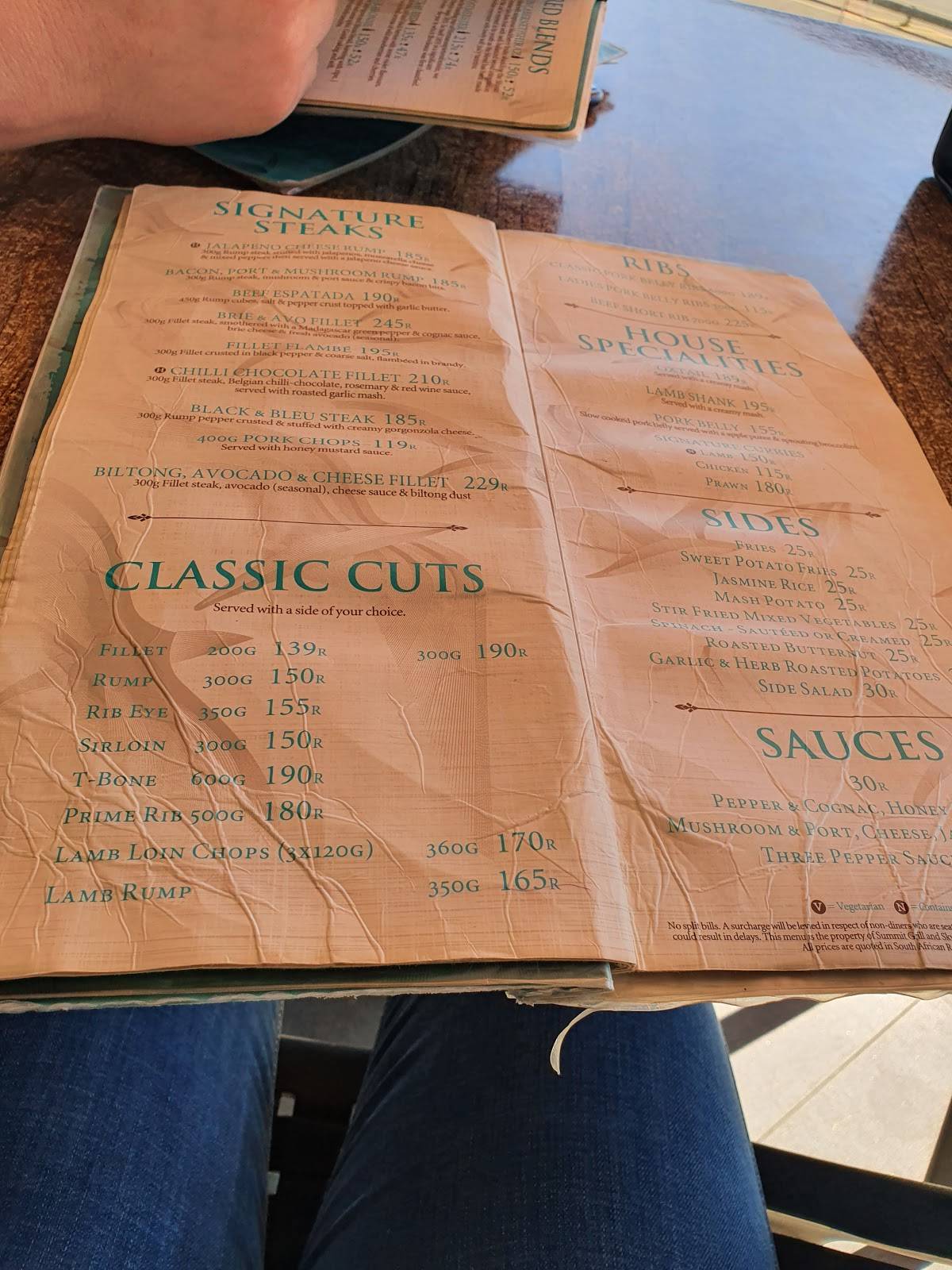Menu at Summit Grill and Sky Bar Menlyn, Pretoria