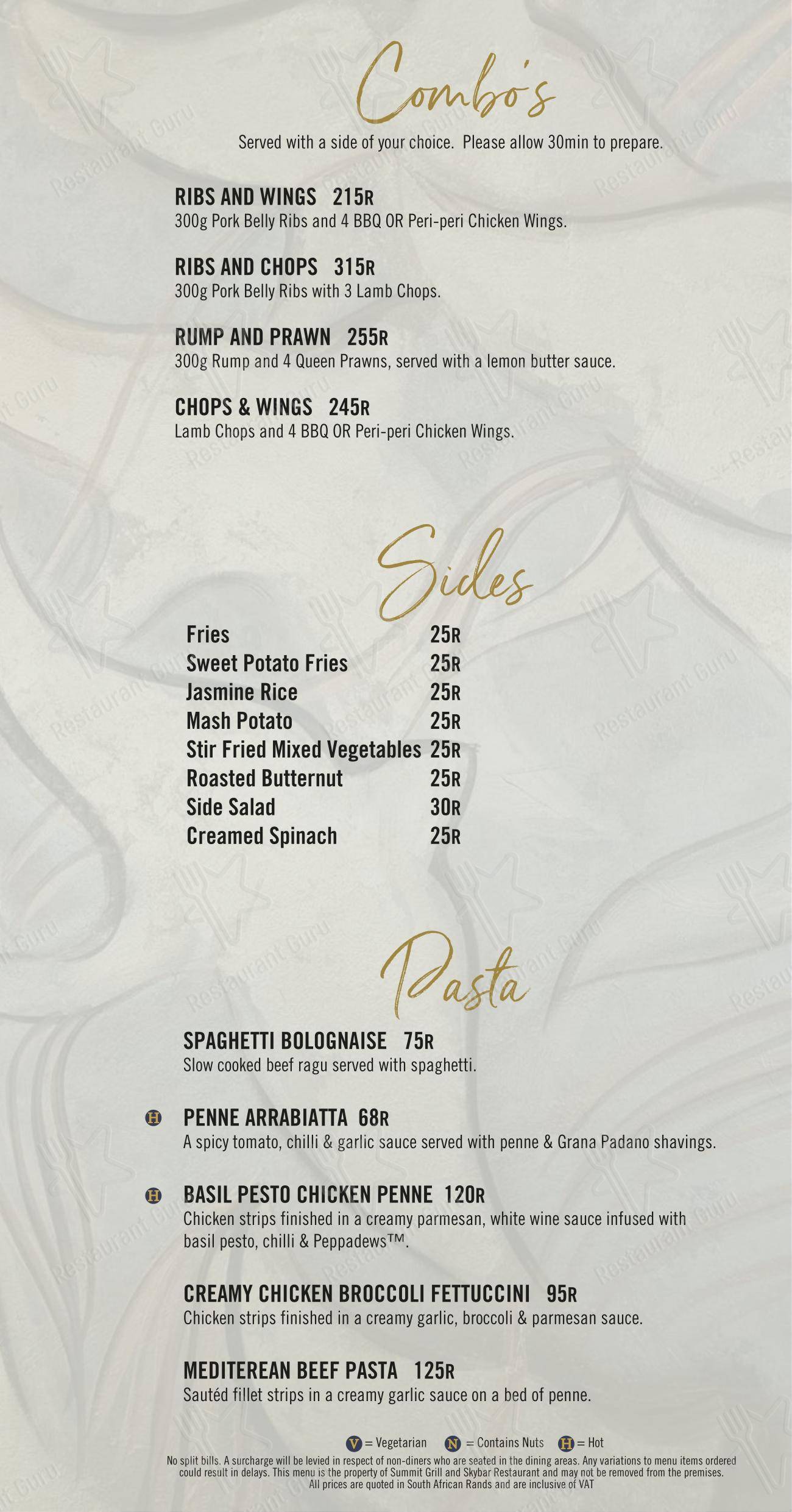 Menu at Summit Grill and Sky Bar Menlyn, Pretoria