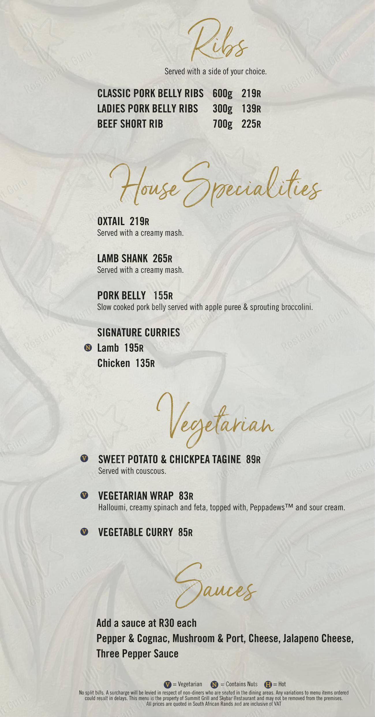 Menu at Summit Grill and Sky Bar Menlyn, Pretoria