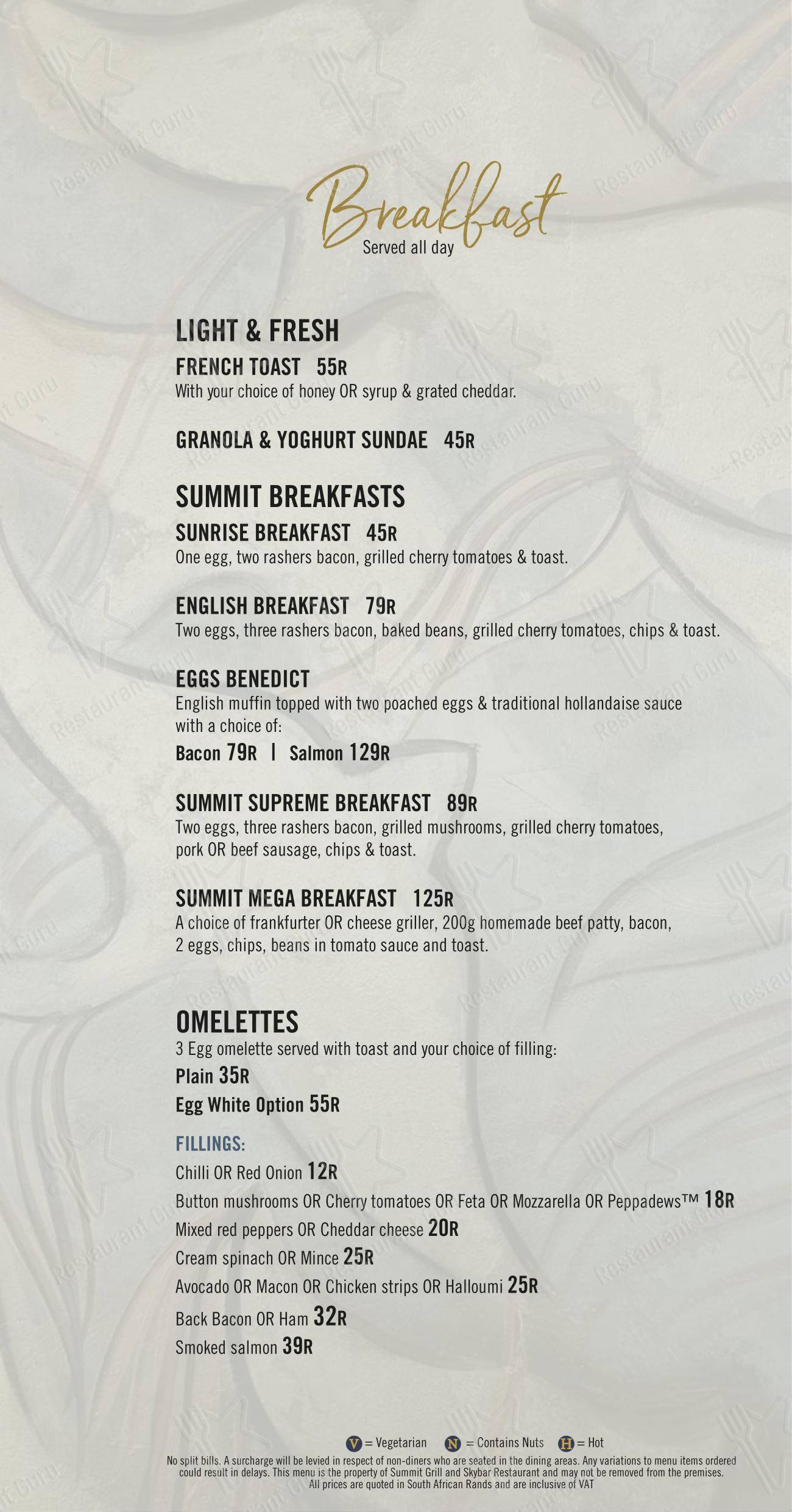 Menu at Summit Grill and Sky Bar Menlyn, Pretoria
