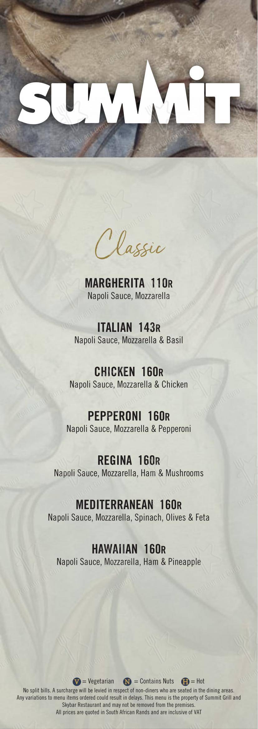Menu at Summit Grill and Sky Bar Menlyn, Pretoria