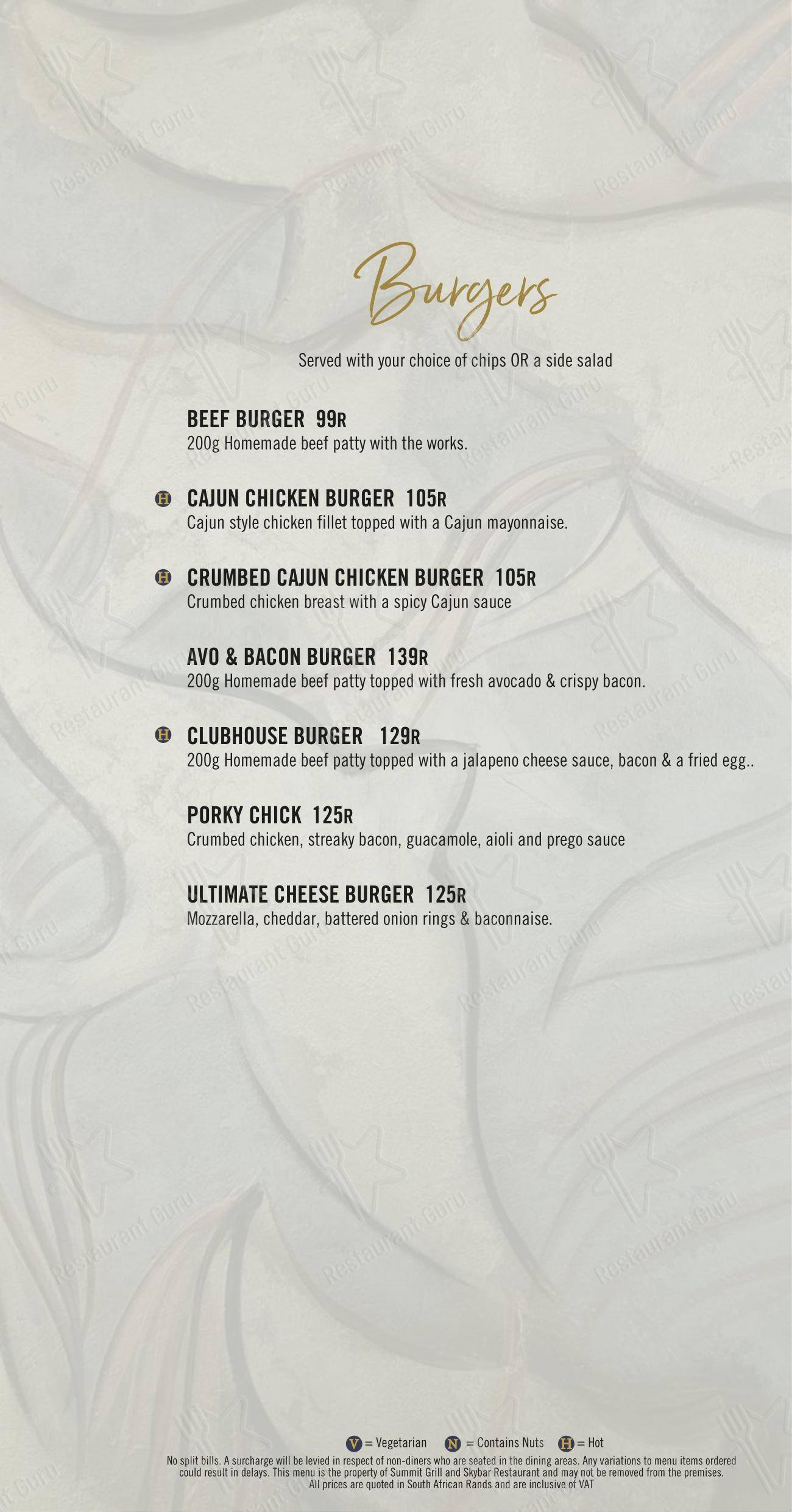 Menu at Summit Grill and Sky Bar Menlyn, Pretoria