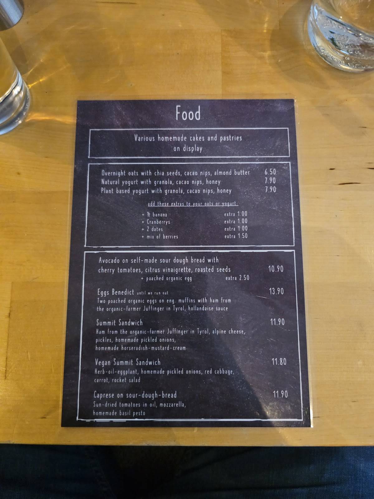 Carta del restaurante Summit & Friends, Innsbruck