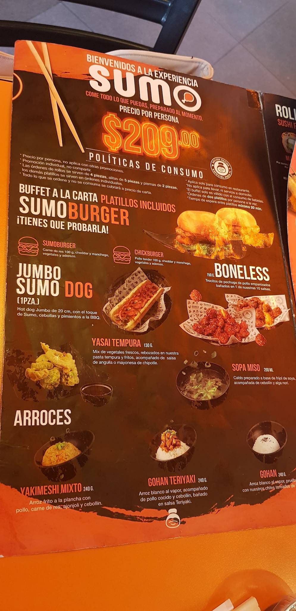 Carta del pub y bar Sumo Buffet Atizapán, Ciudad López Mateos