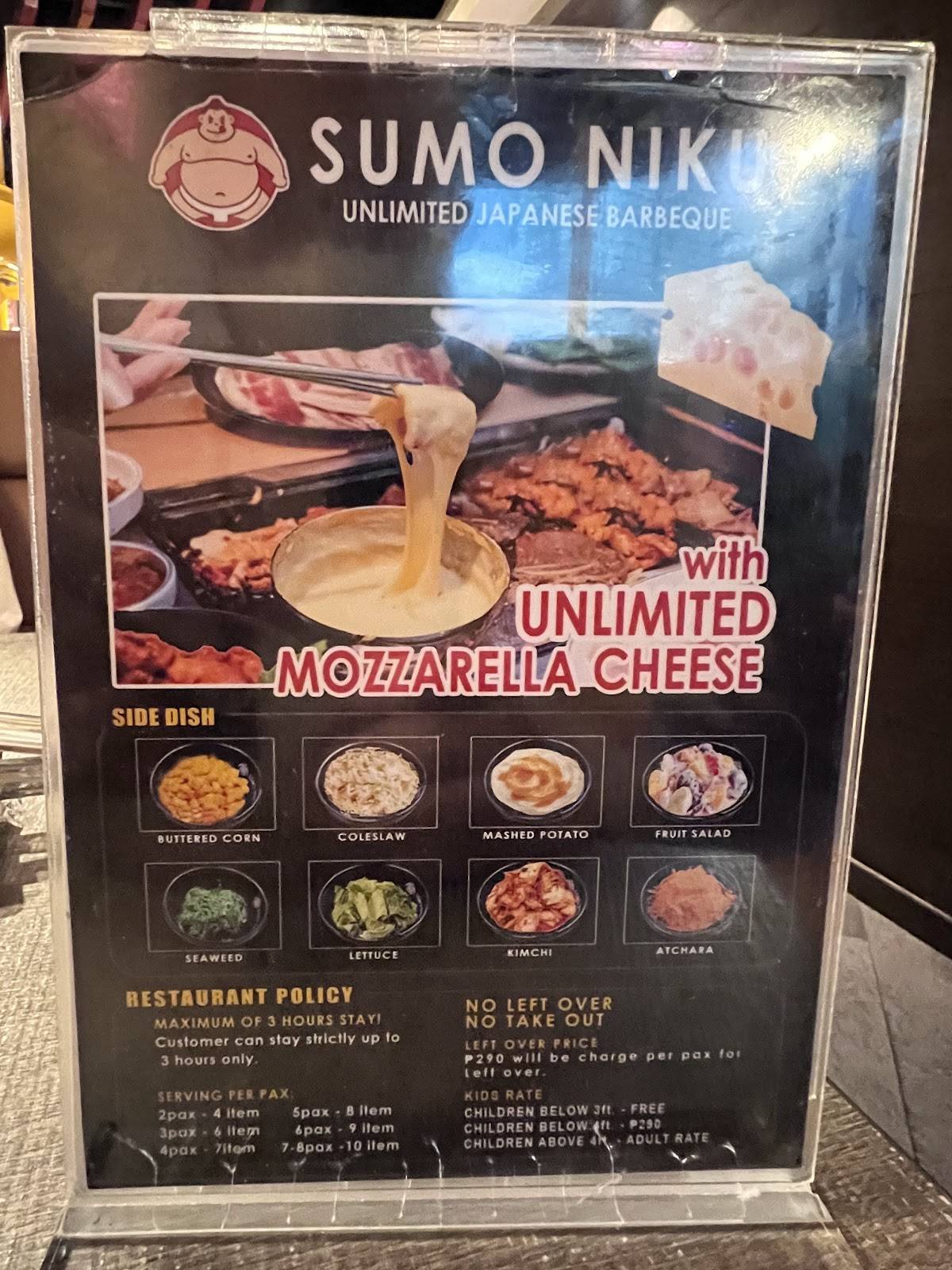Menu at Sumo Niku restaurant, Makati