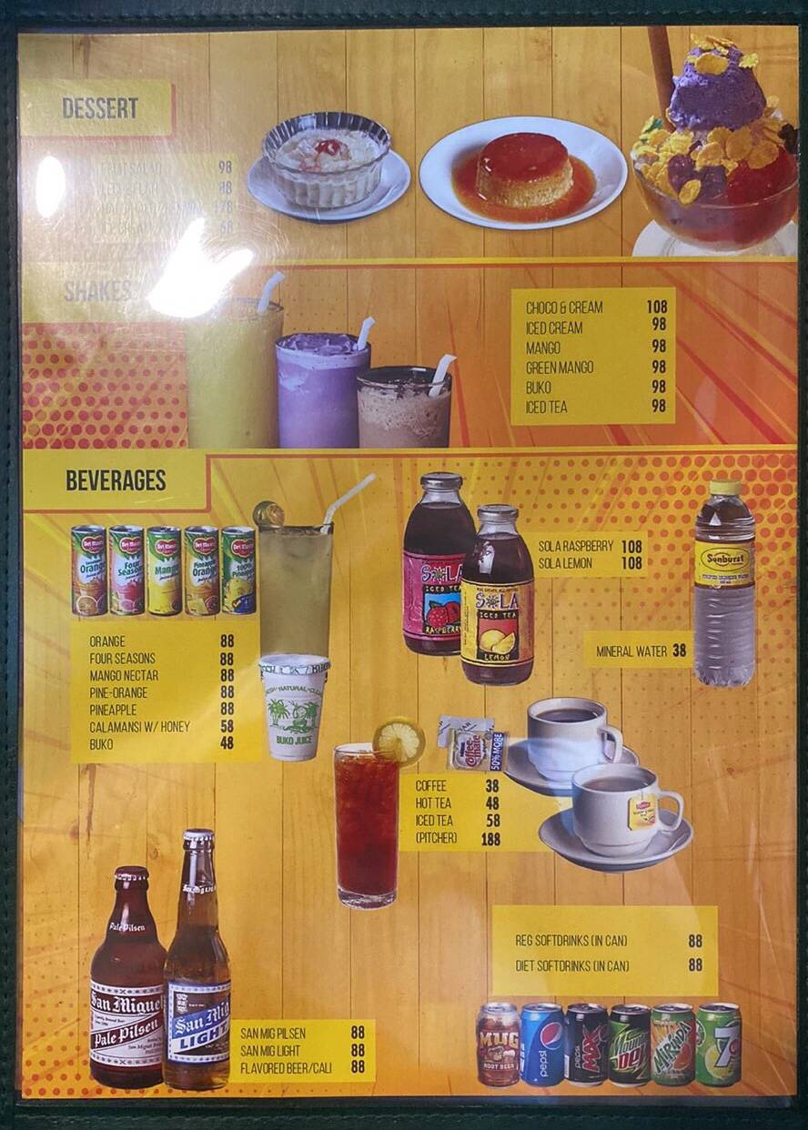 Menu at Sunburst Fried Chicken Base Line Center restaurant, Cebu City