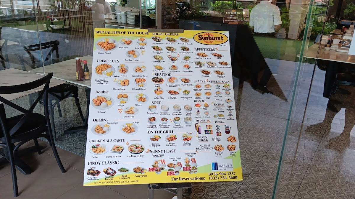 Menu at Sunburst Fried Chicken Base Line Center restaurant, Cebu City