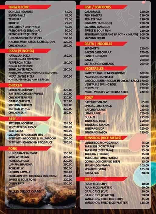 Menu at Sunflower Bistro & KTV pub & bar, Cebu City