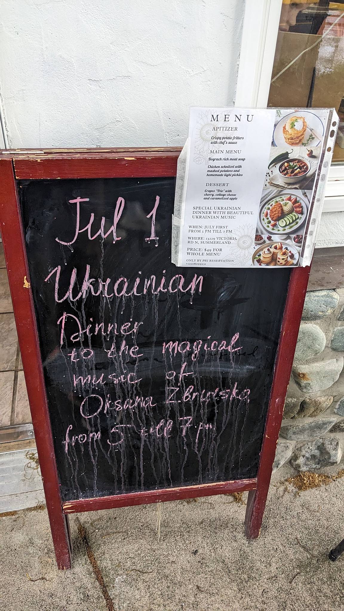 Menu at Sunflower Ukrainian Cafe, Summerland
