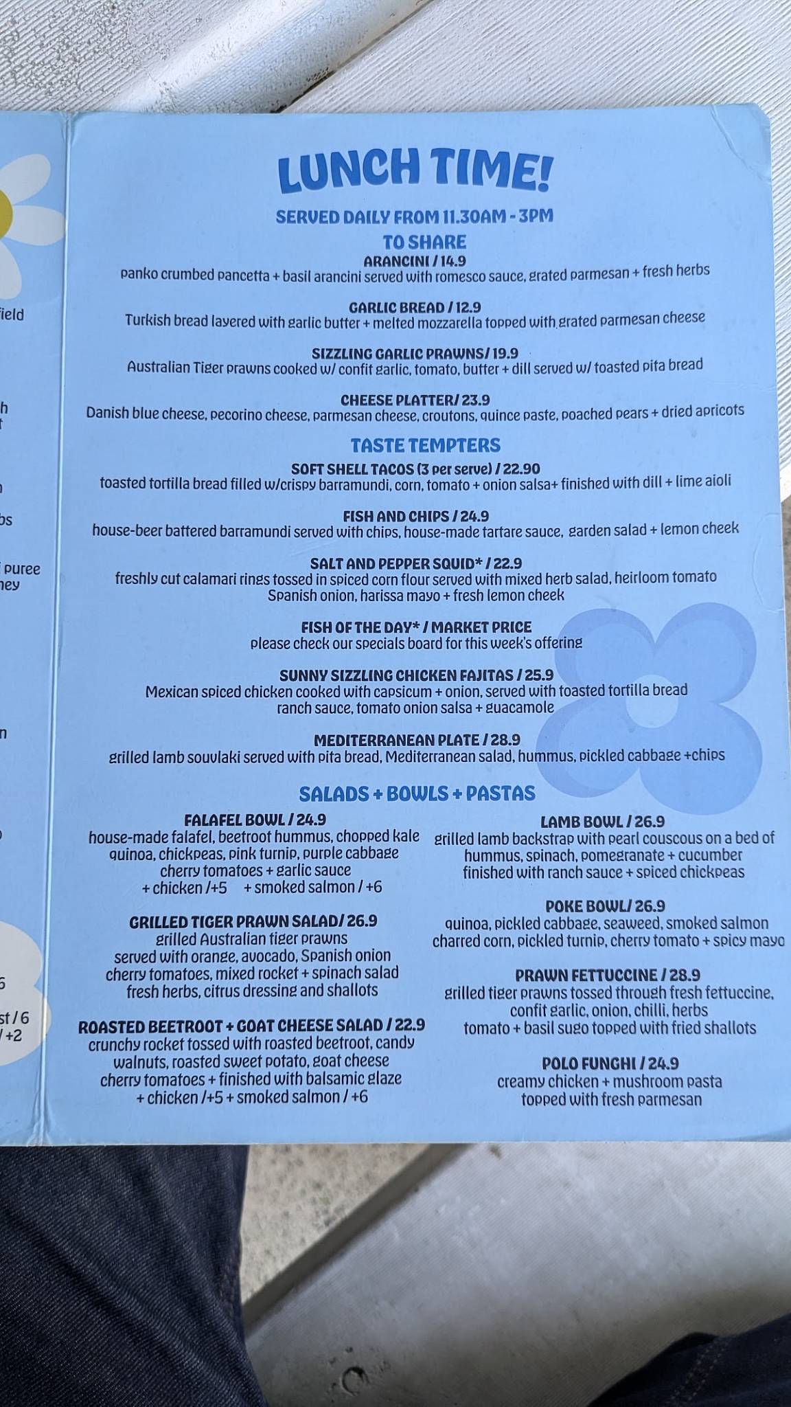 Menu at Sunny Side restaurant, West Pennant Hills