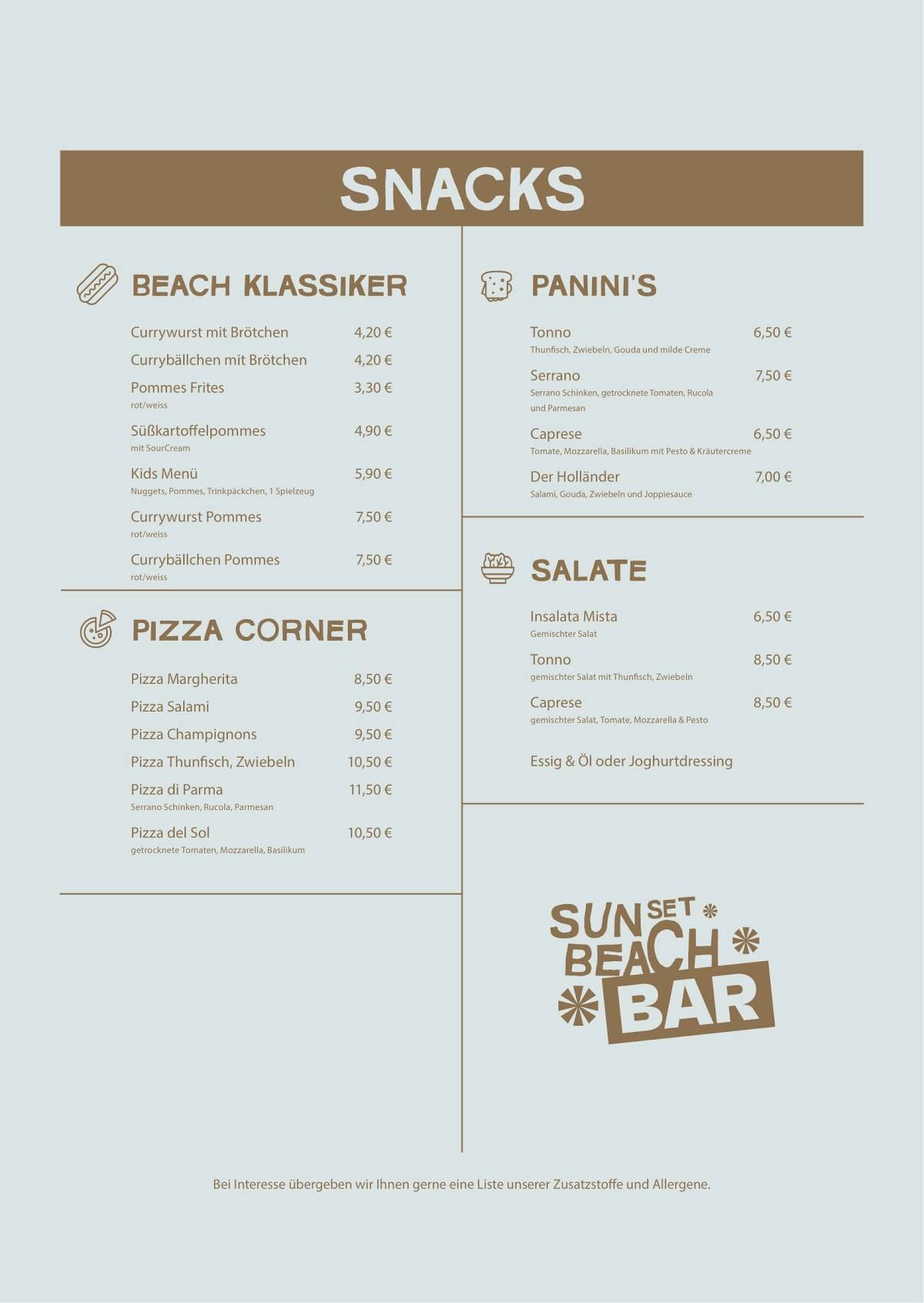Speisekarte von Sunset Beach Bar, Haltern am See