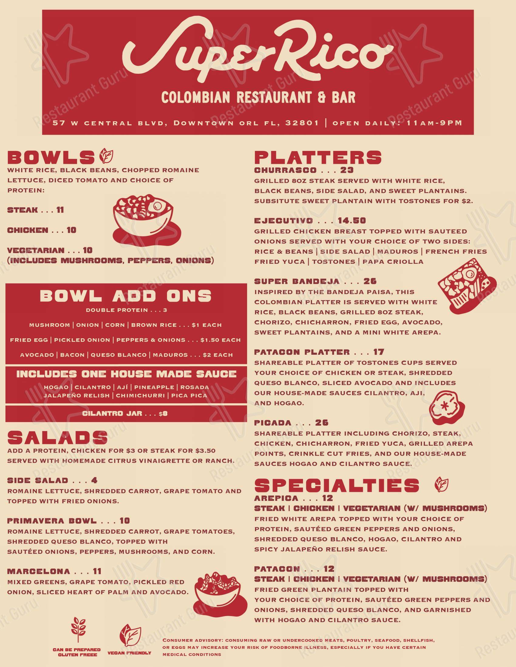 Menu at Super Rico Colombian Restaurant & Bar, Orlando