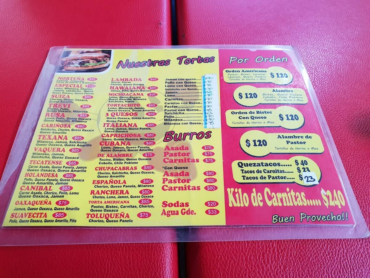 Menu at Super Tortas Y Carnitas Noe restaurant, Tecate