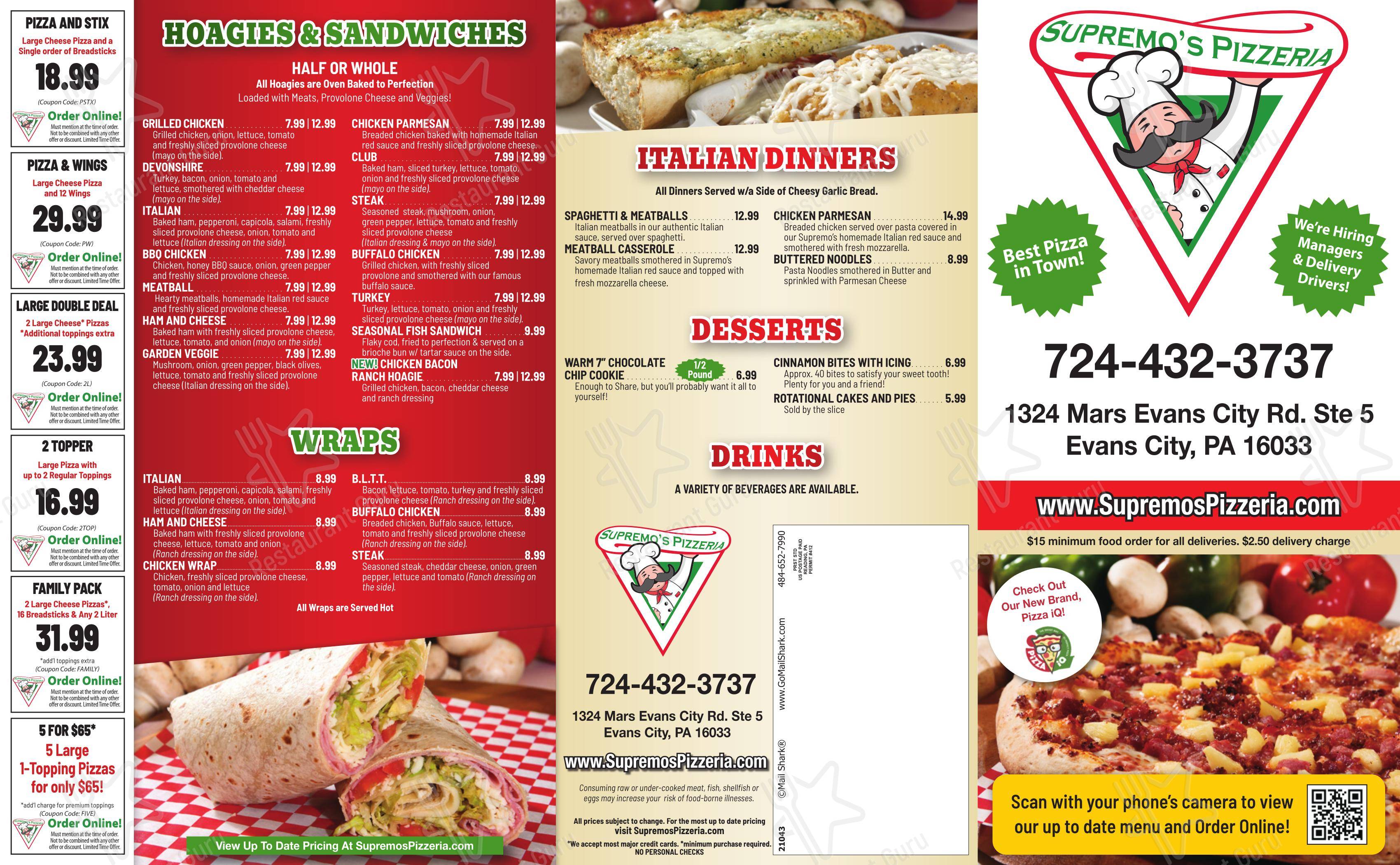 Menu at Supremo's Pizzeria - MARS, PA (ROUTE 228), Mars