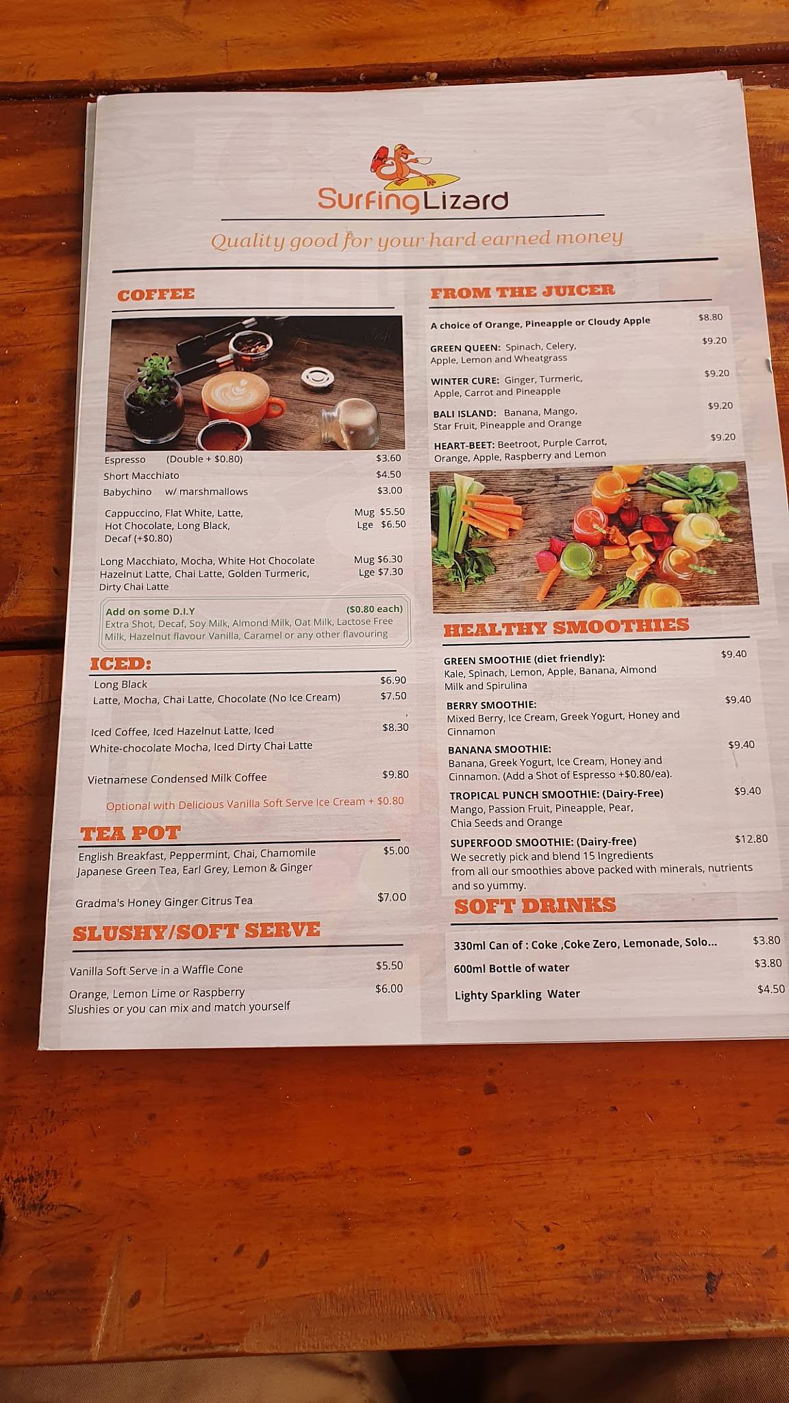 Menu at Surfing Lizard - Coogee cafe, Coogee