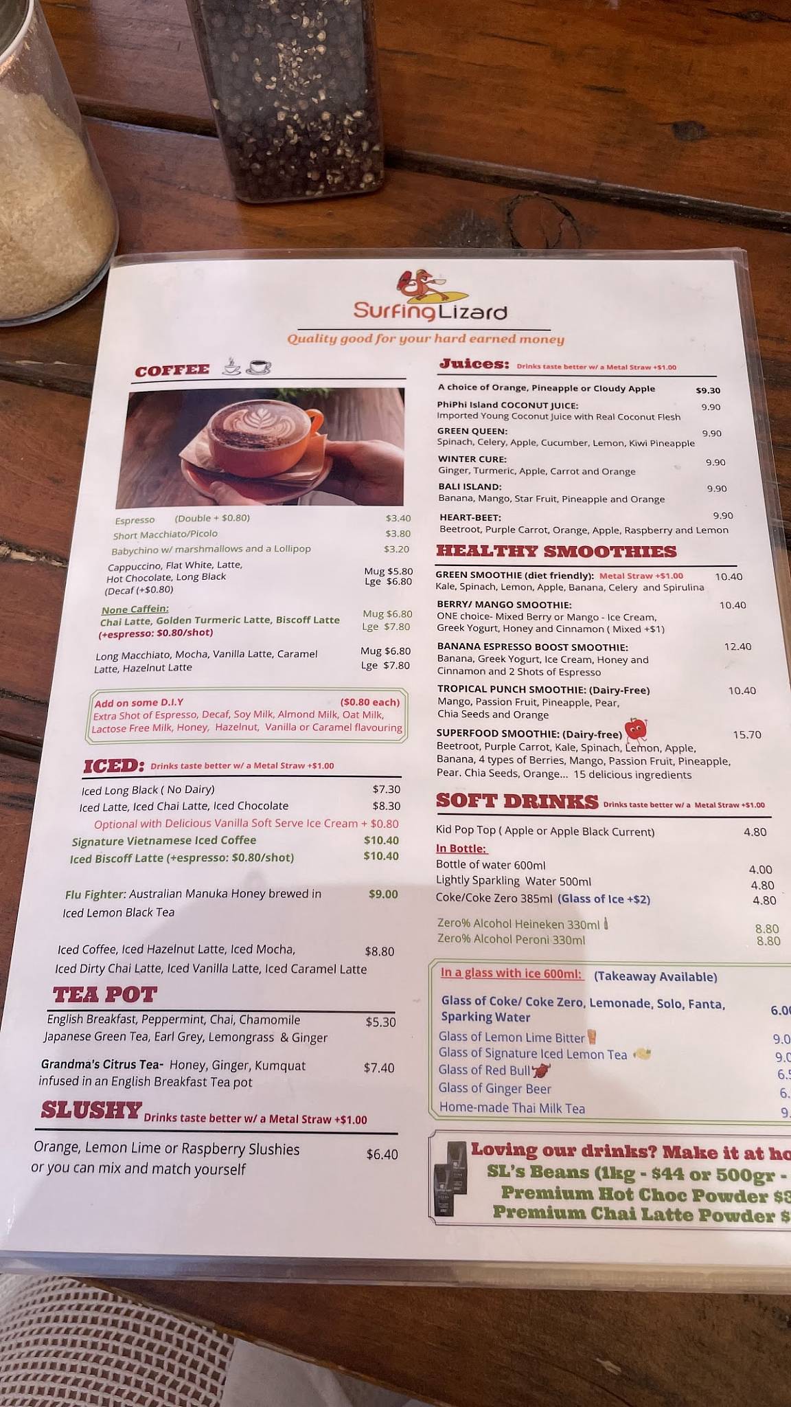 Menu at Surfing Lizard - Coogee cafe, Coogee