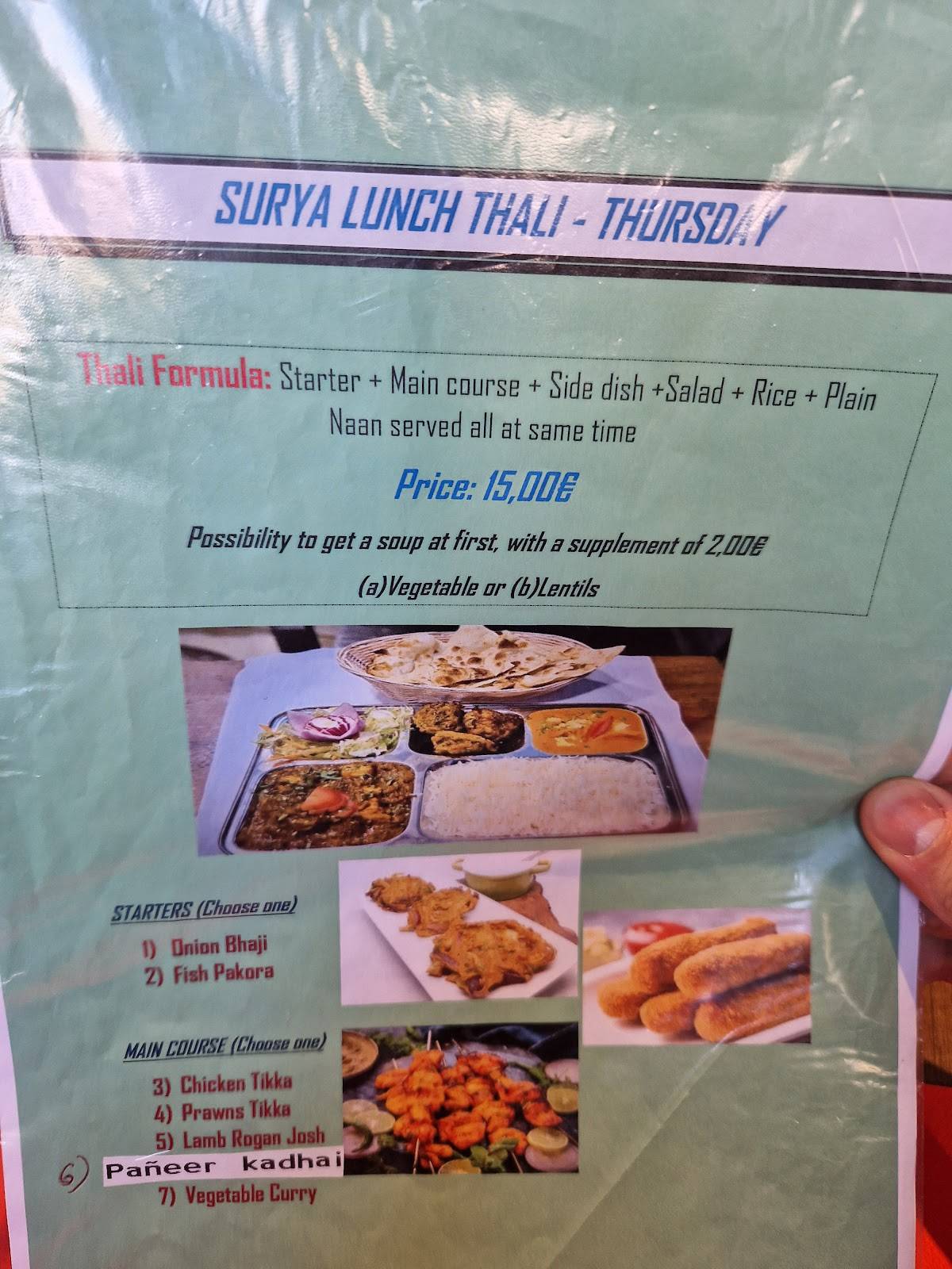Speisekarte von Surya restaurant, Luxemburg