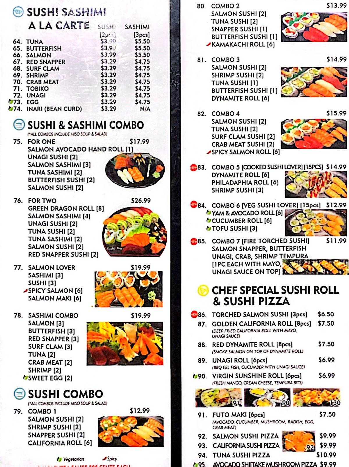 Menu at Sushi Bay restaurant, Toronto