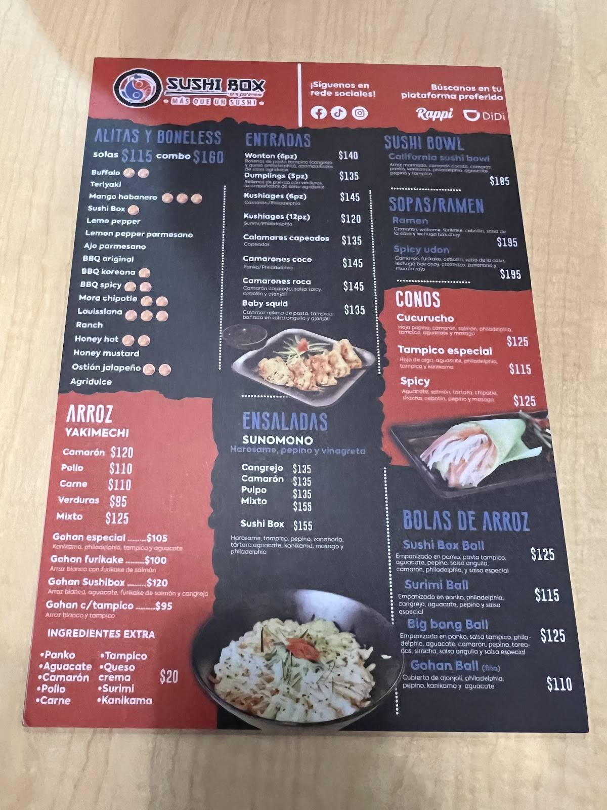 Menu at Sushi Box Express Alameda restaurant, Ciudad Juarez