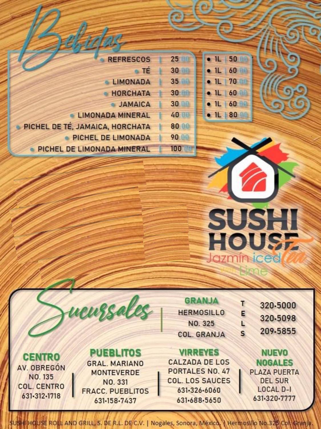 Menu at Sushi House Centro restaurant, Nogales